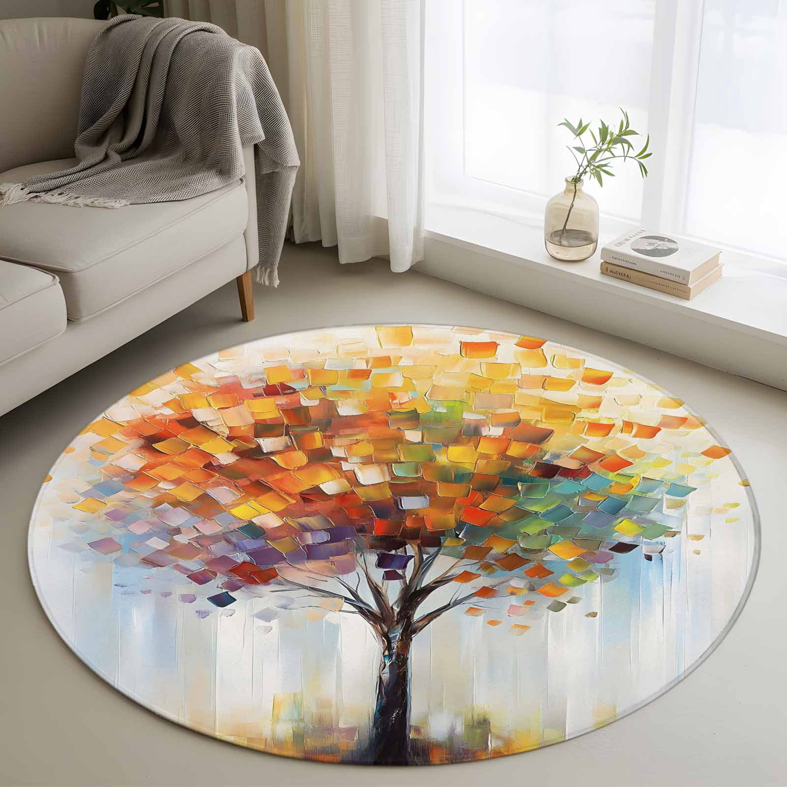 Abstract Art Tree Round Area Rug 3 FT,Small Kitchen Bathroom Mats ...