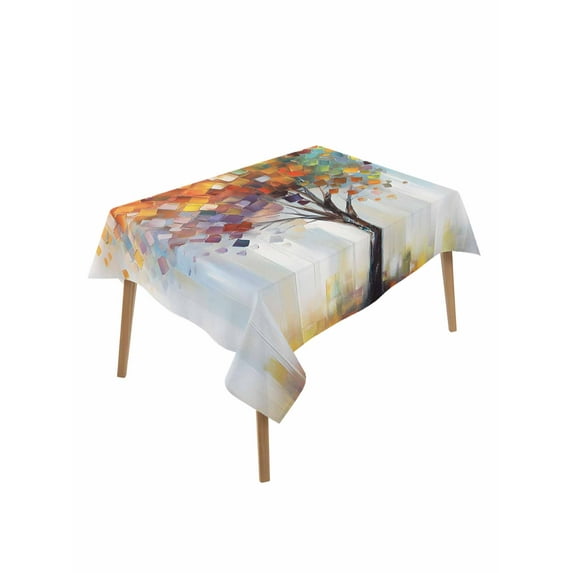 Abstract Art Tree Table Cloth, Modern Fall Oil Painting Tree Autumn ...