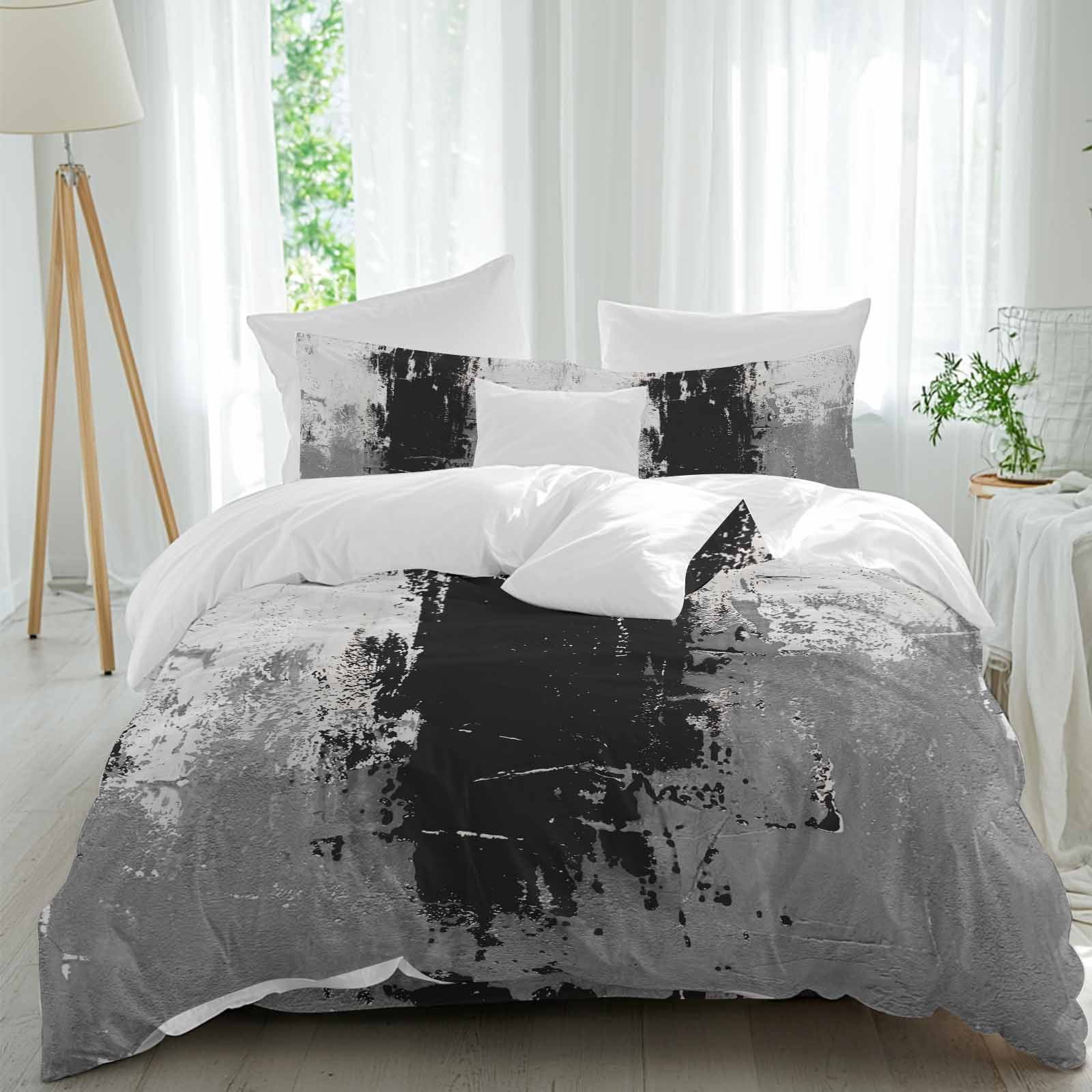 Abstract Art Twin Duvet Cover Set, Black Grey Wall Mottled Texture ...