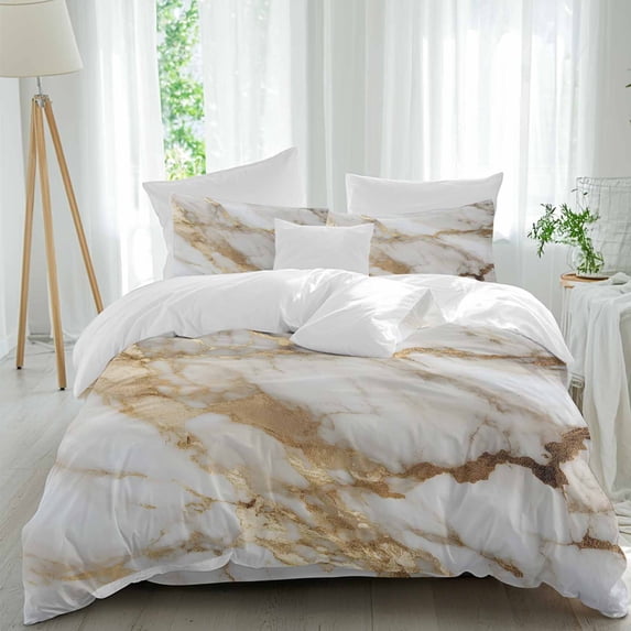Abstract Art Twin Duvet Cover Set, White Marble Pattern Gold Crack Rock ...