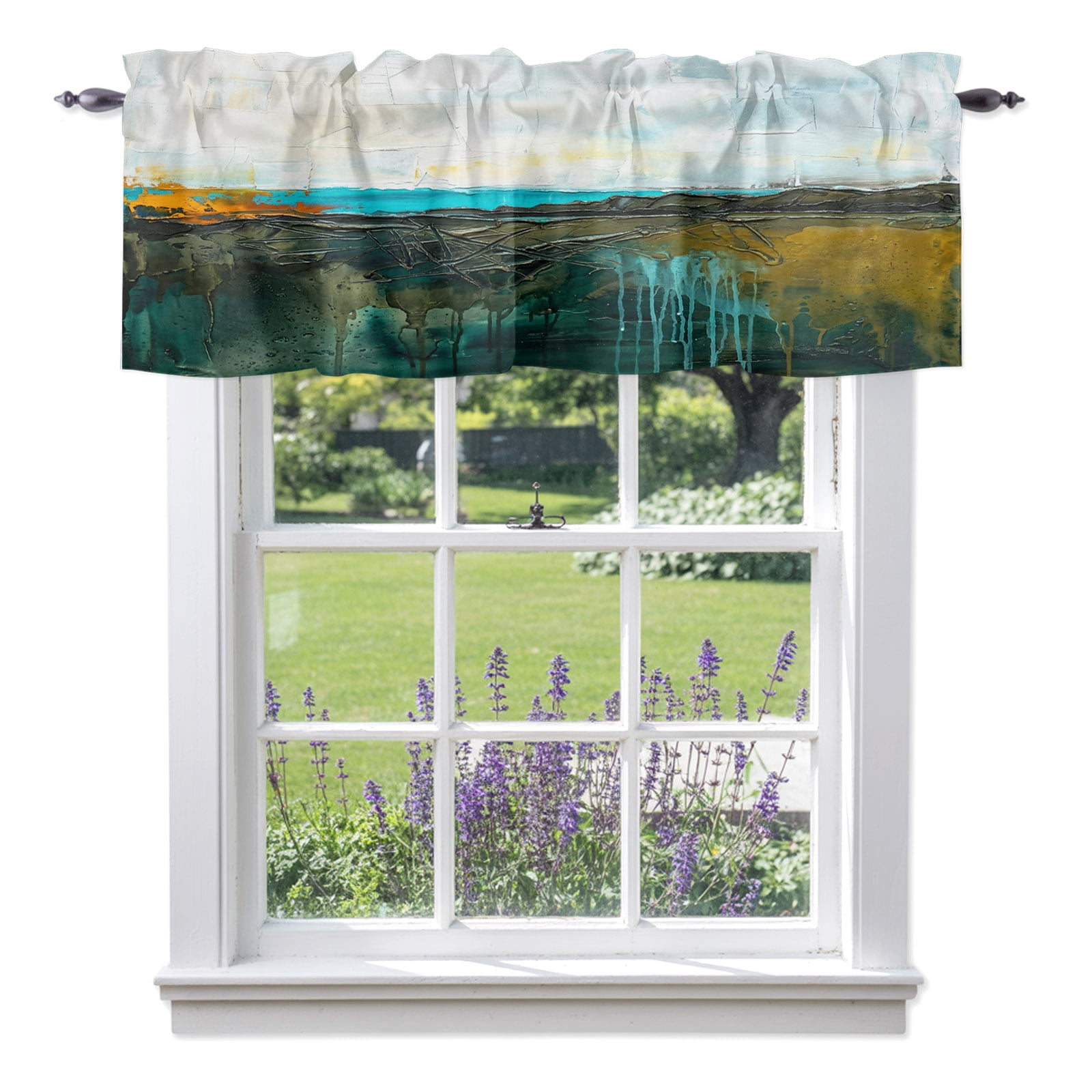 Abstract Art Valance Curtain 1 Panel, Blue Gray Textured Landscape ...