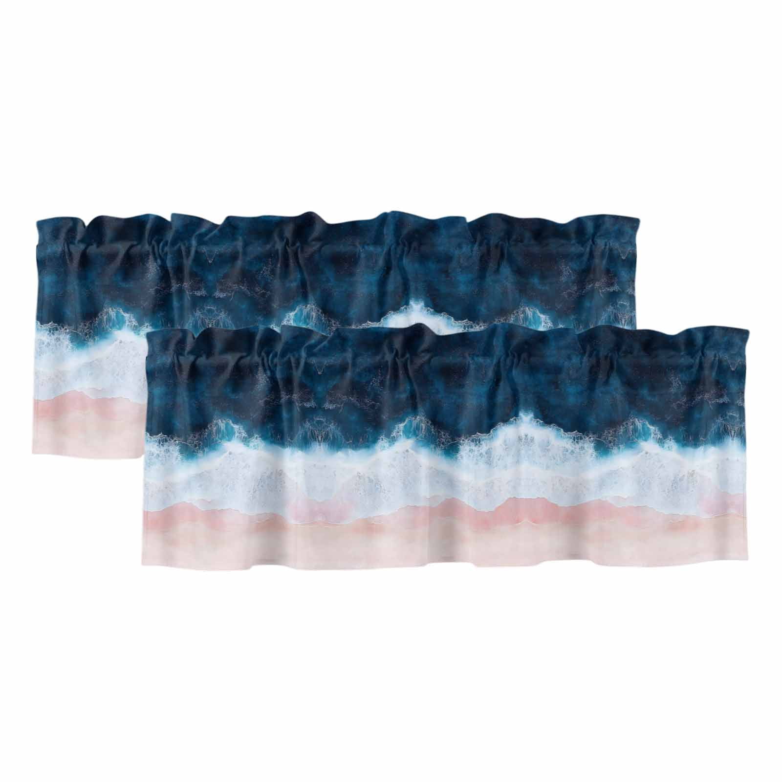 Abstract Art Valances for Windows 2 Panels Deep Blue Sea Beach Waves ...