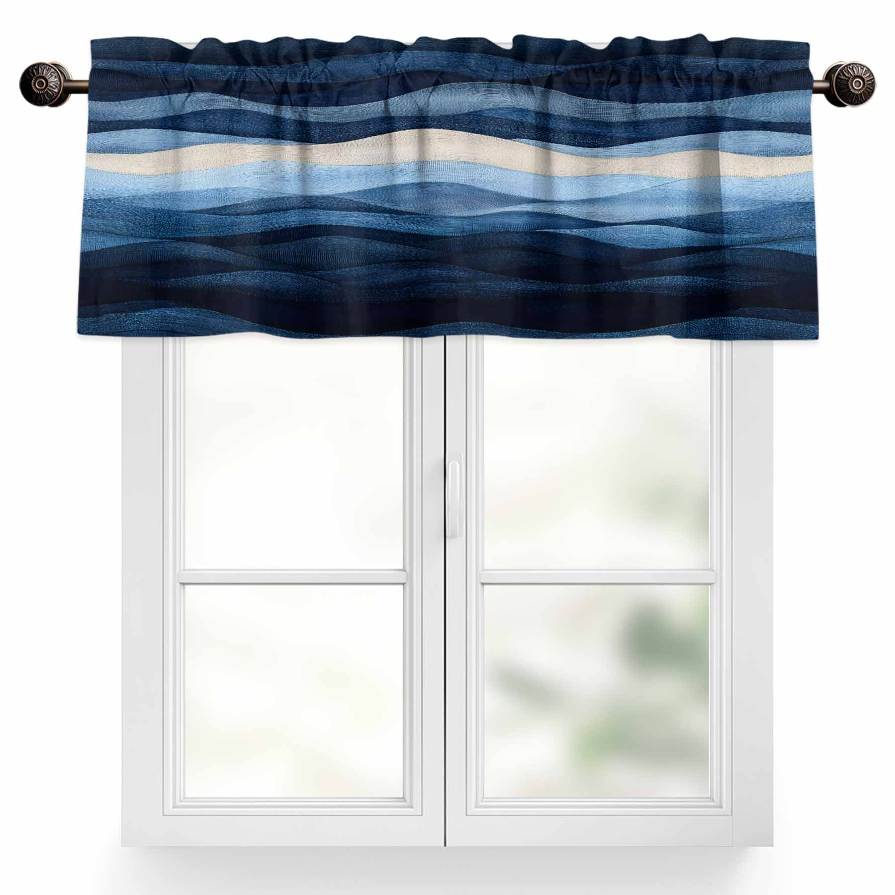 Abstract Art Valances for Windows, 42 x 12in, Beige Dark Blue Ripple ...