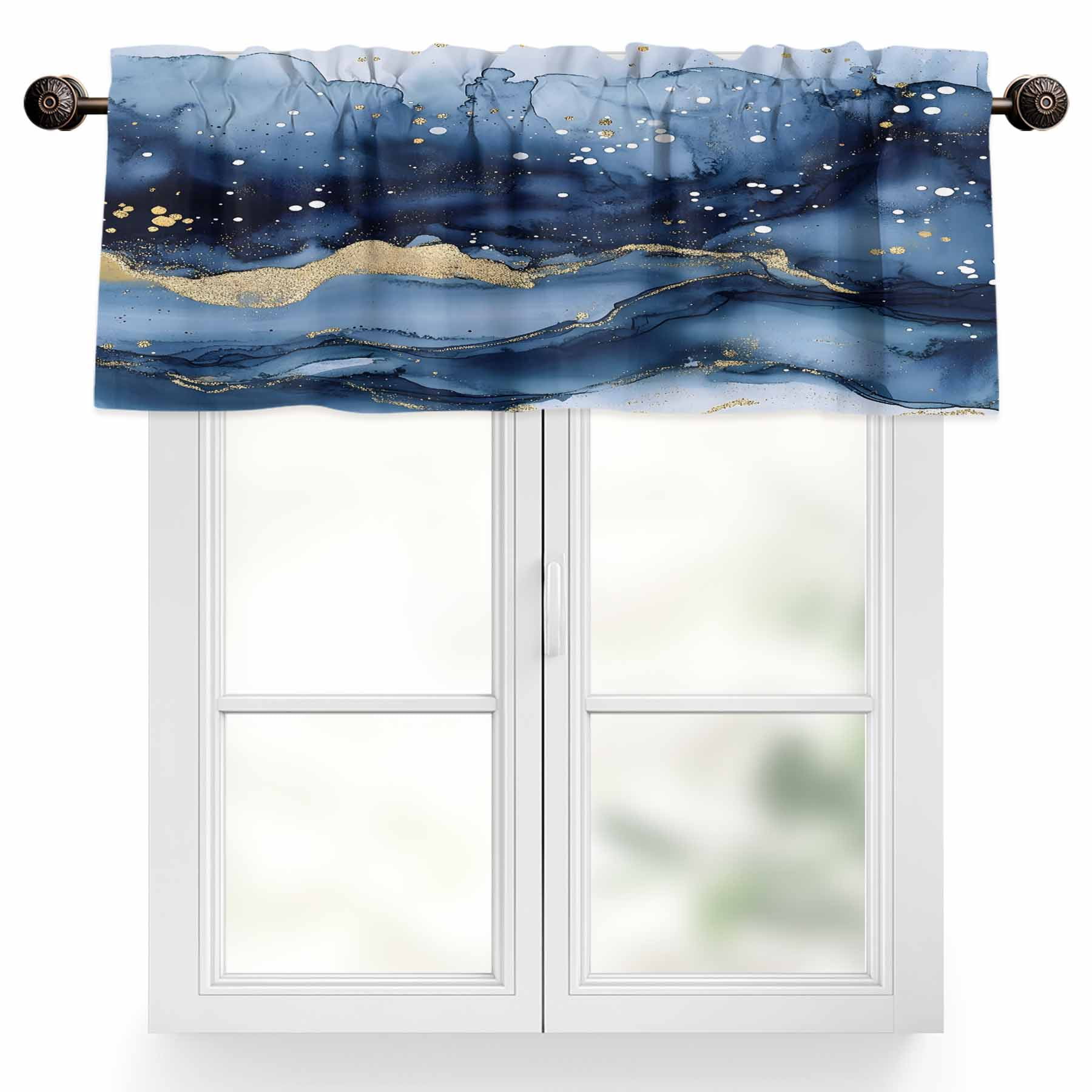Abstract Art Valances for Windows, 42 x 12in, Gold Blue Gradient Marble ...
