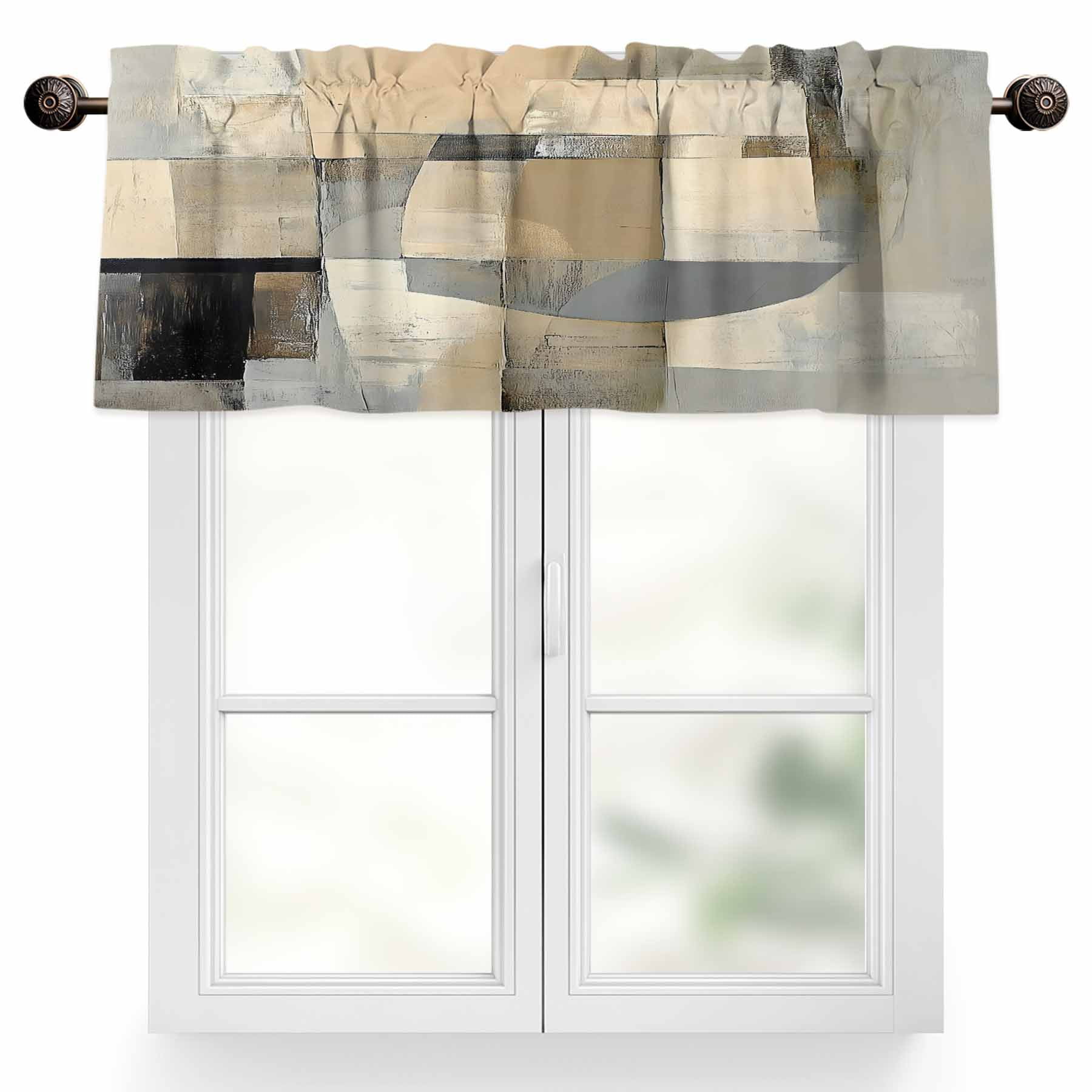 Abstract Art Valances for Windows, 42 x 18in, Beige Brown Blocks ...