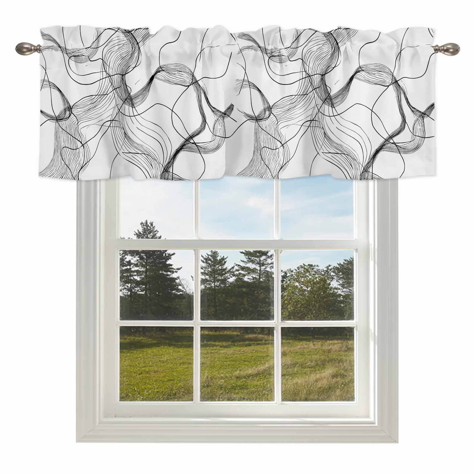 Abstract Art Valances for Windows, 42x18in, Black and White Minimalist ...