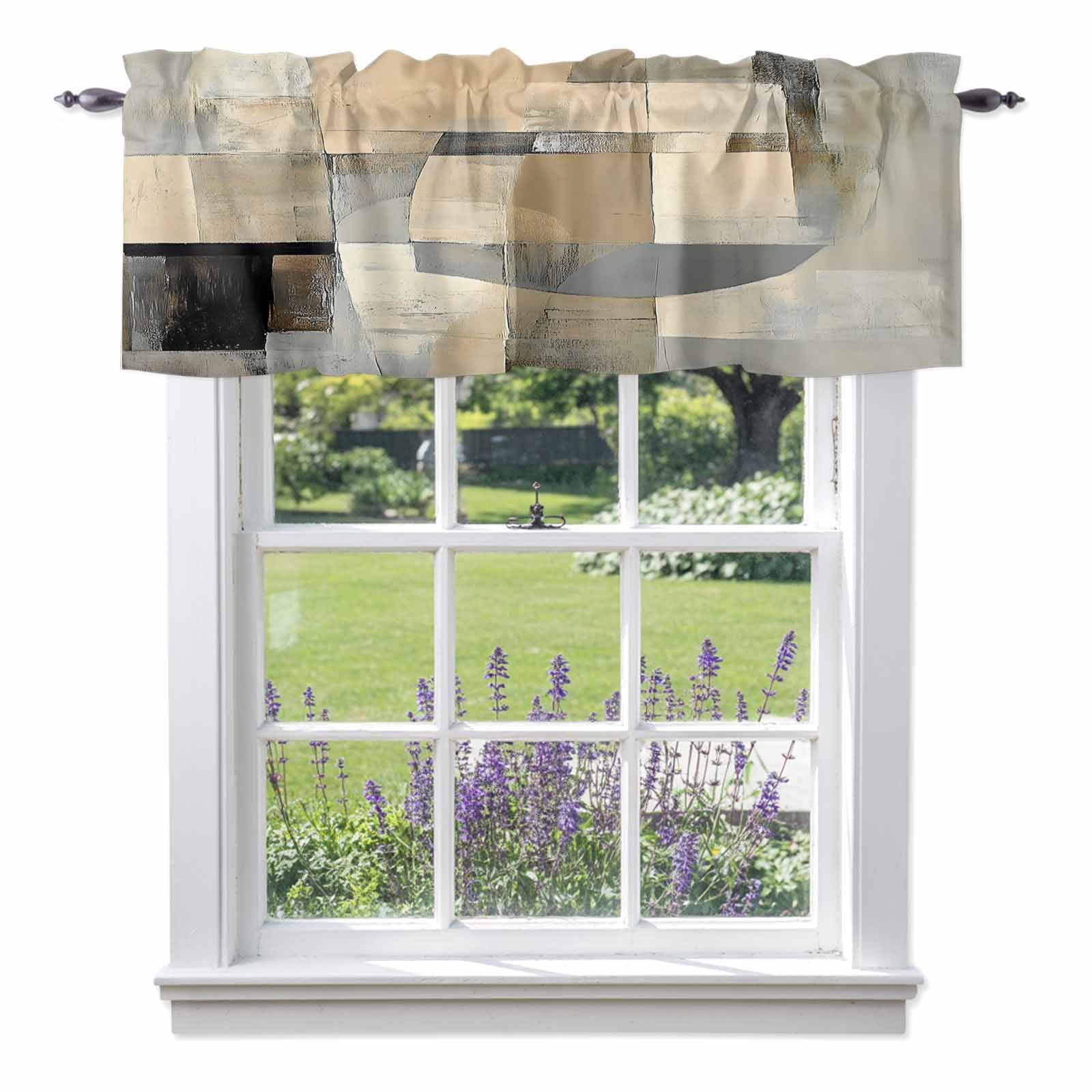 Abstract Art Valances for Windows, Beige Brown Blocks Watercolor Modern ...