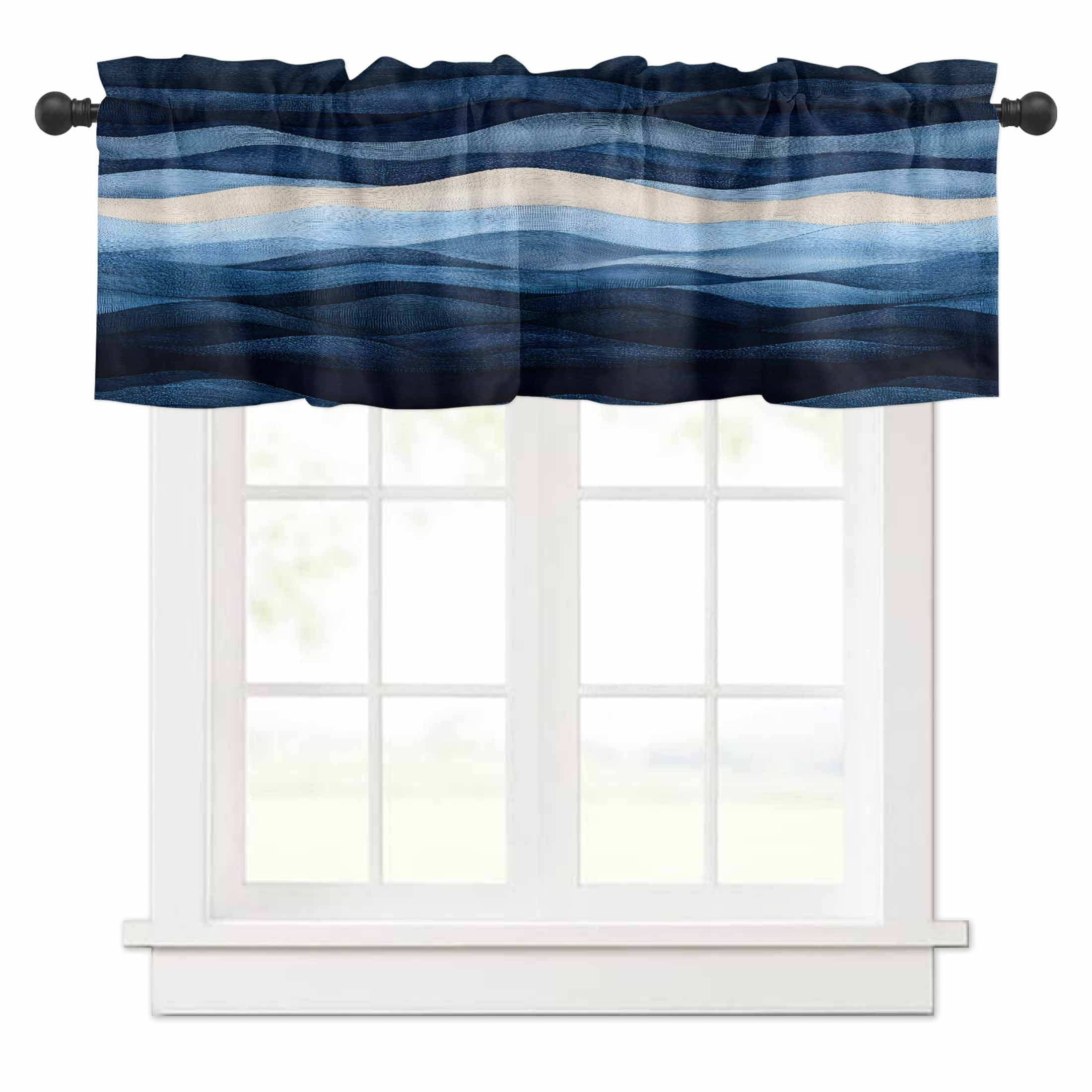 Abstract Art Valances for Windows Beige Dark Blue Ripple Minimalist Art ...