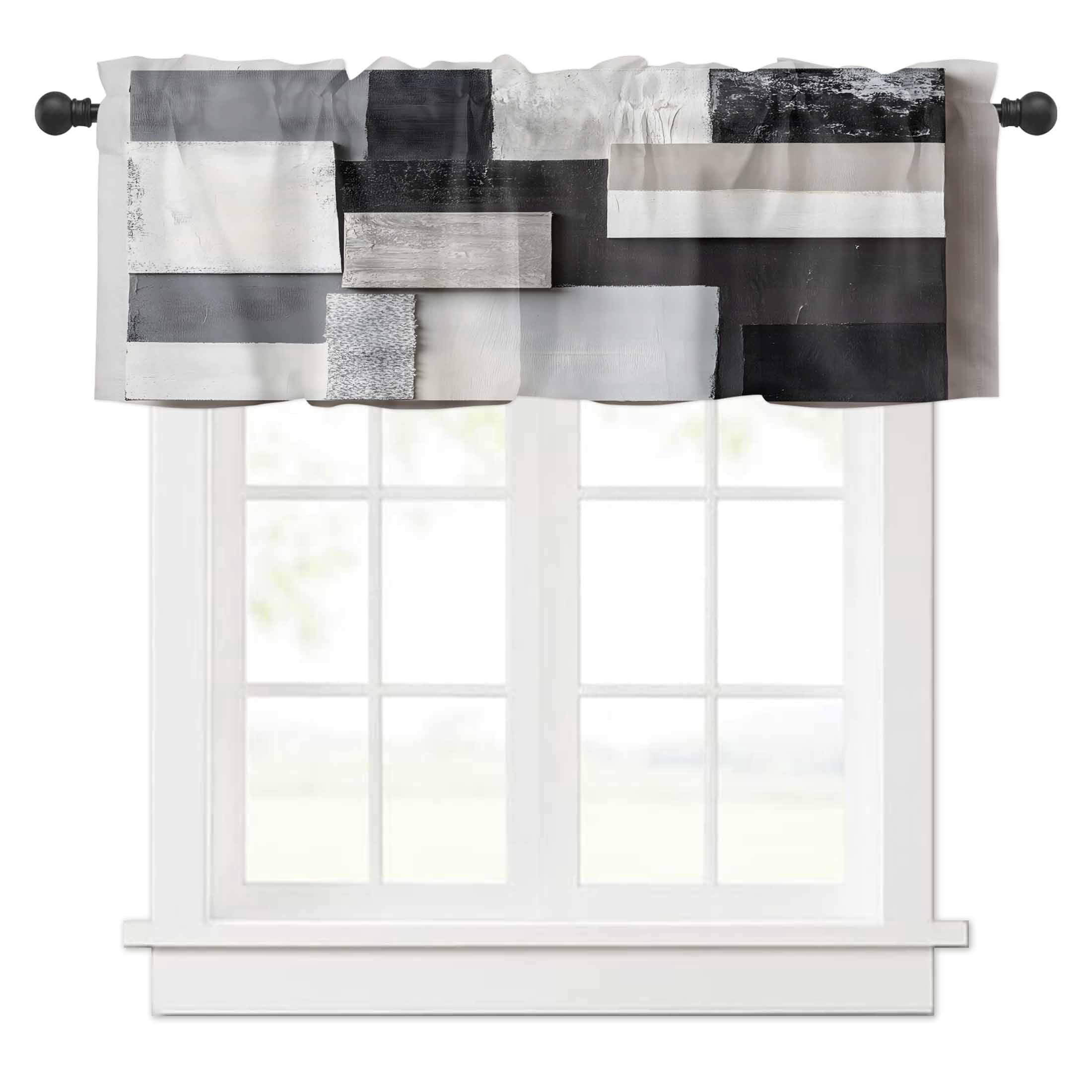 Abstract Art Valances for Windows Black White Blocks Watercolor Modern ...