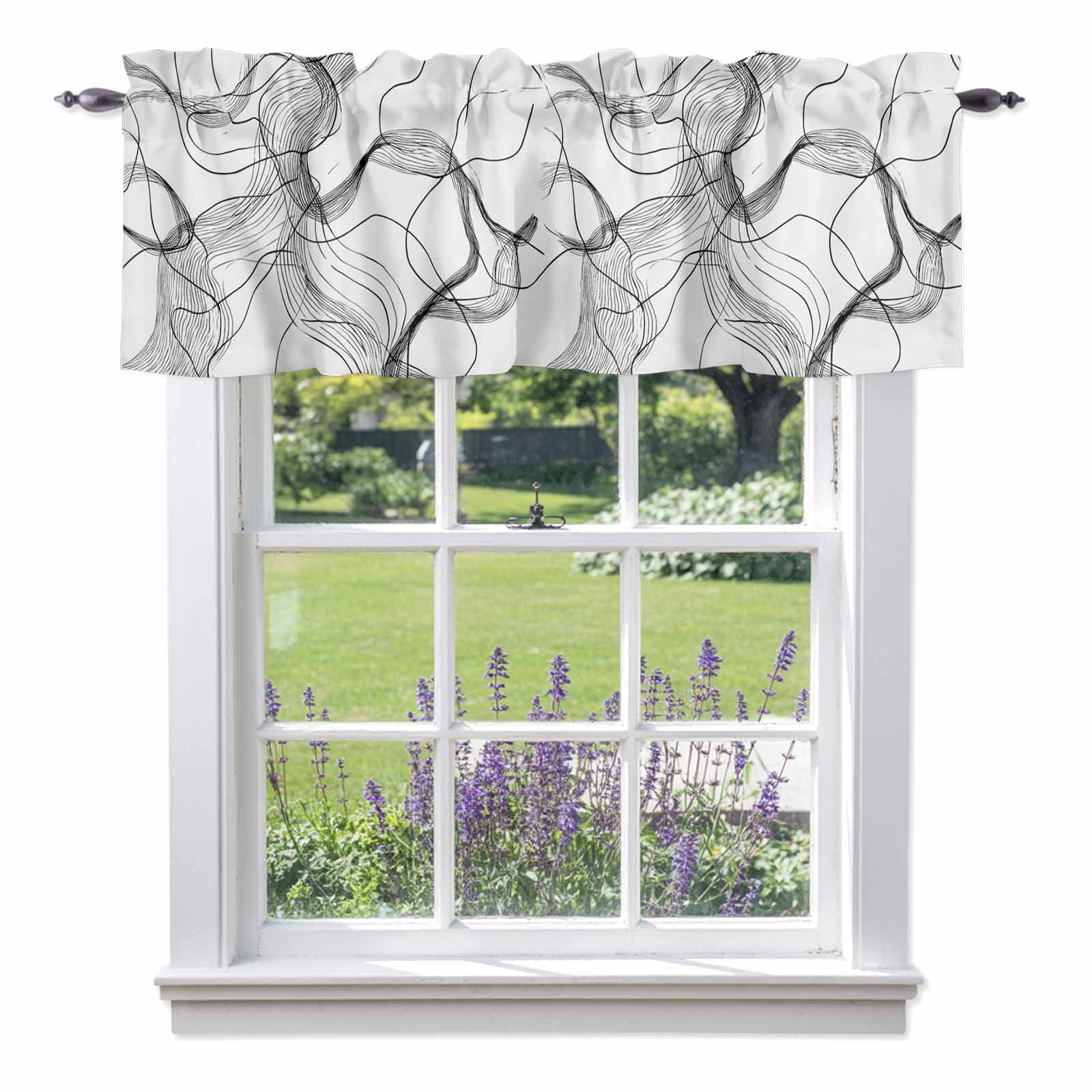 Abstract Art Valances for Windows, Black and White Minimalist Line ...