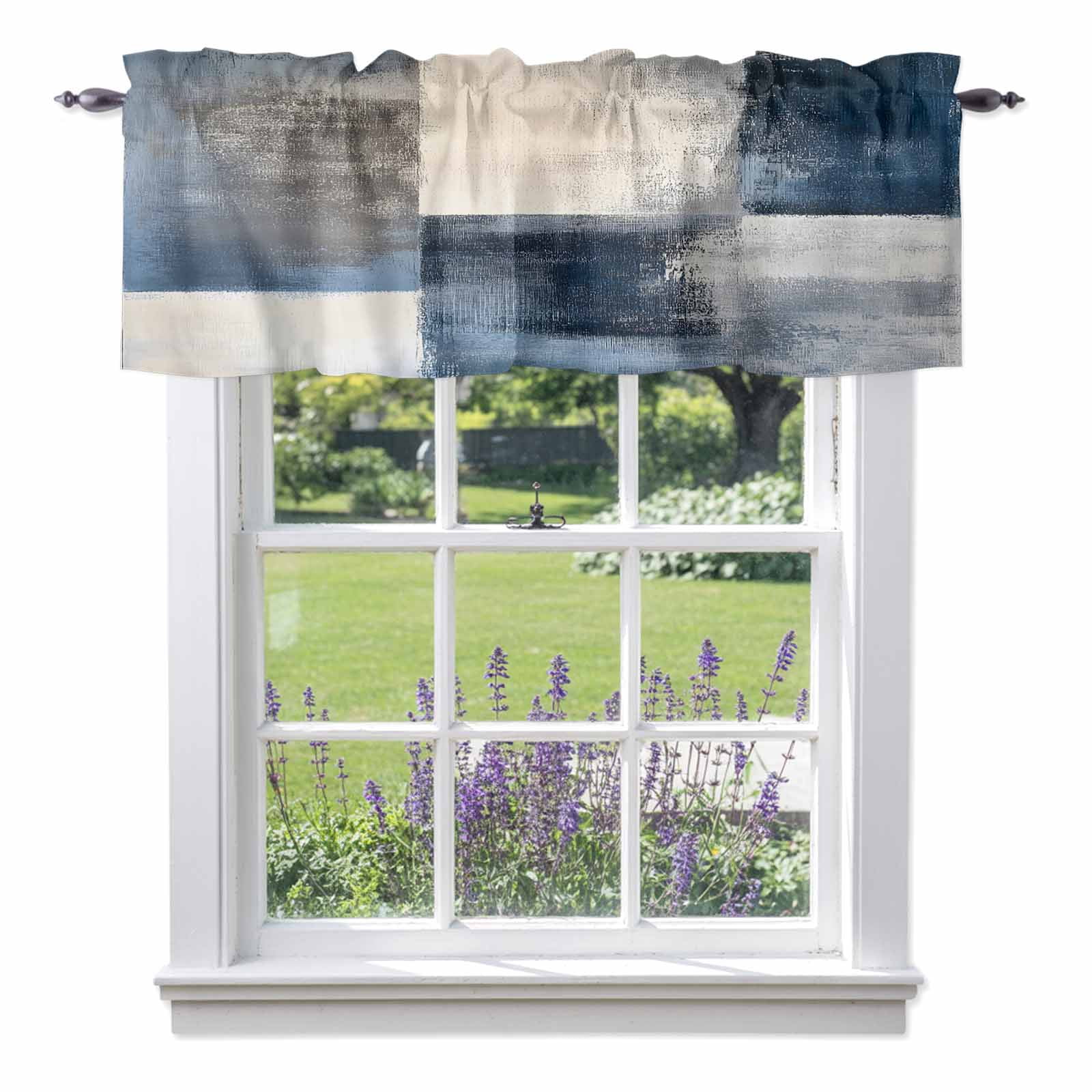 Abstract Art Valances for Windows, Blue Gary Collage Color Block Oil ...