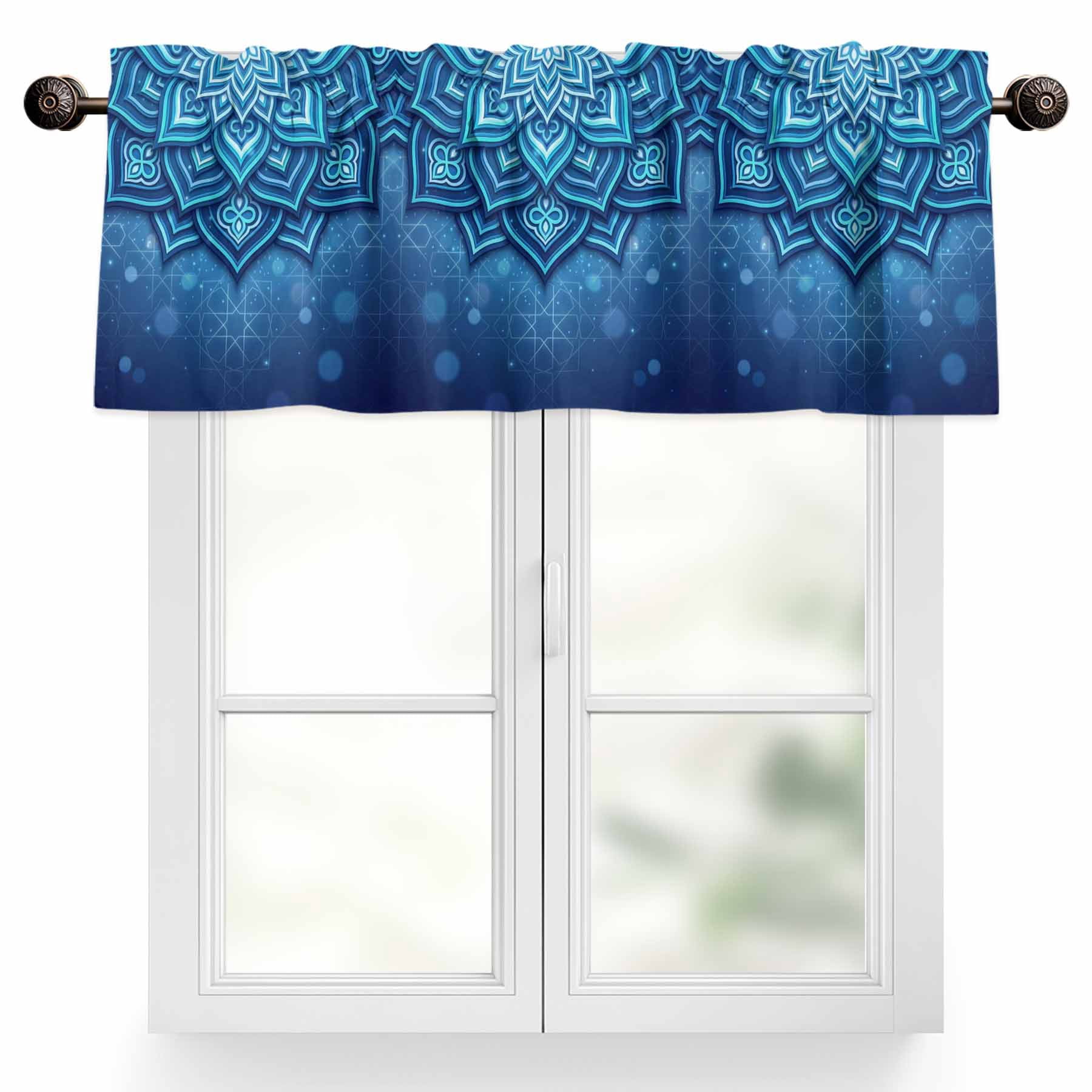 Abstract Art Valances for Windows Blue Gradient Flower 3D Geometric ...