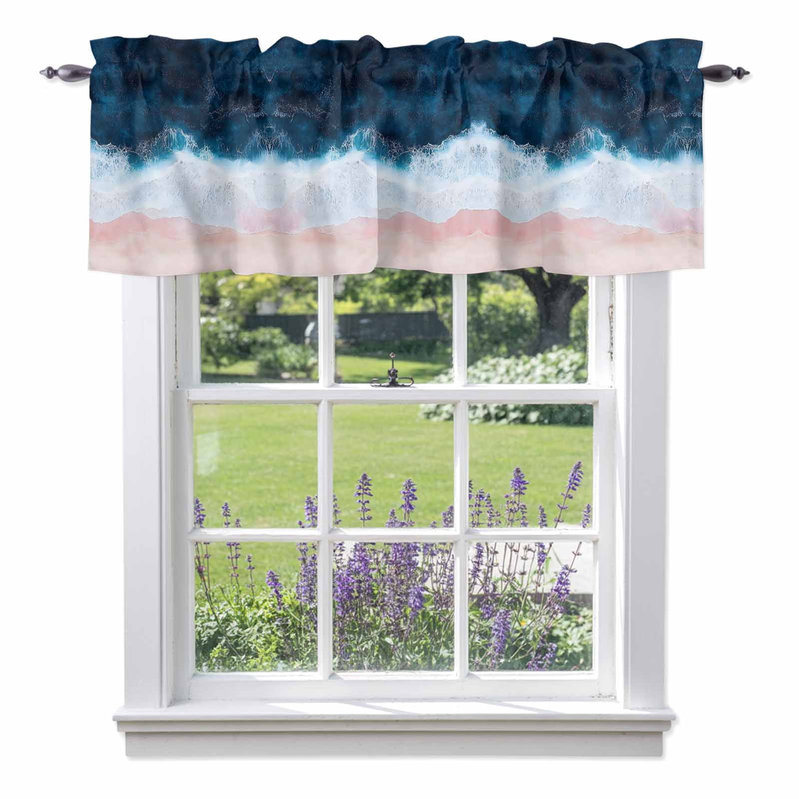 Abstract Art Valances for Windows, Deep Blue Sea Beach Waves Watercolor ...