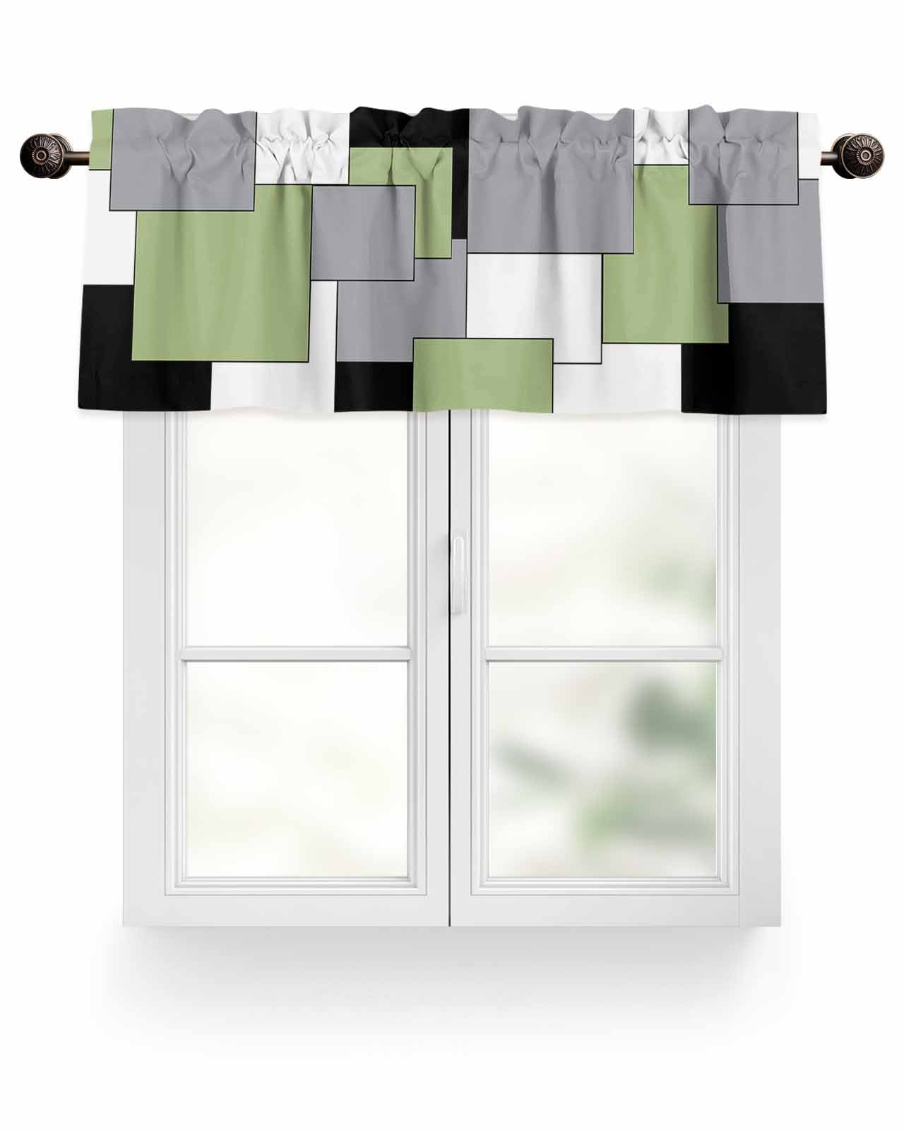 Abstract Art Valances for Windows Green Black Gray Splice Valance Rod ...