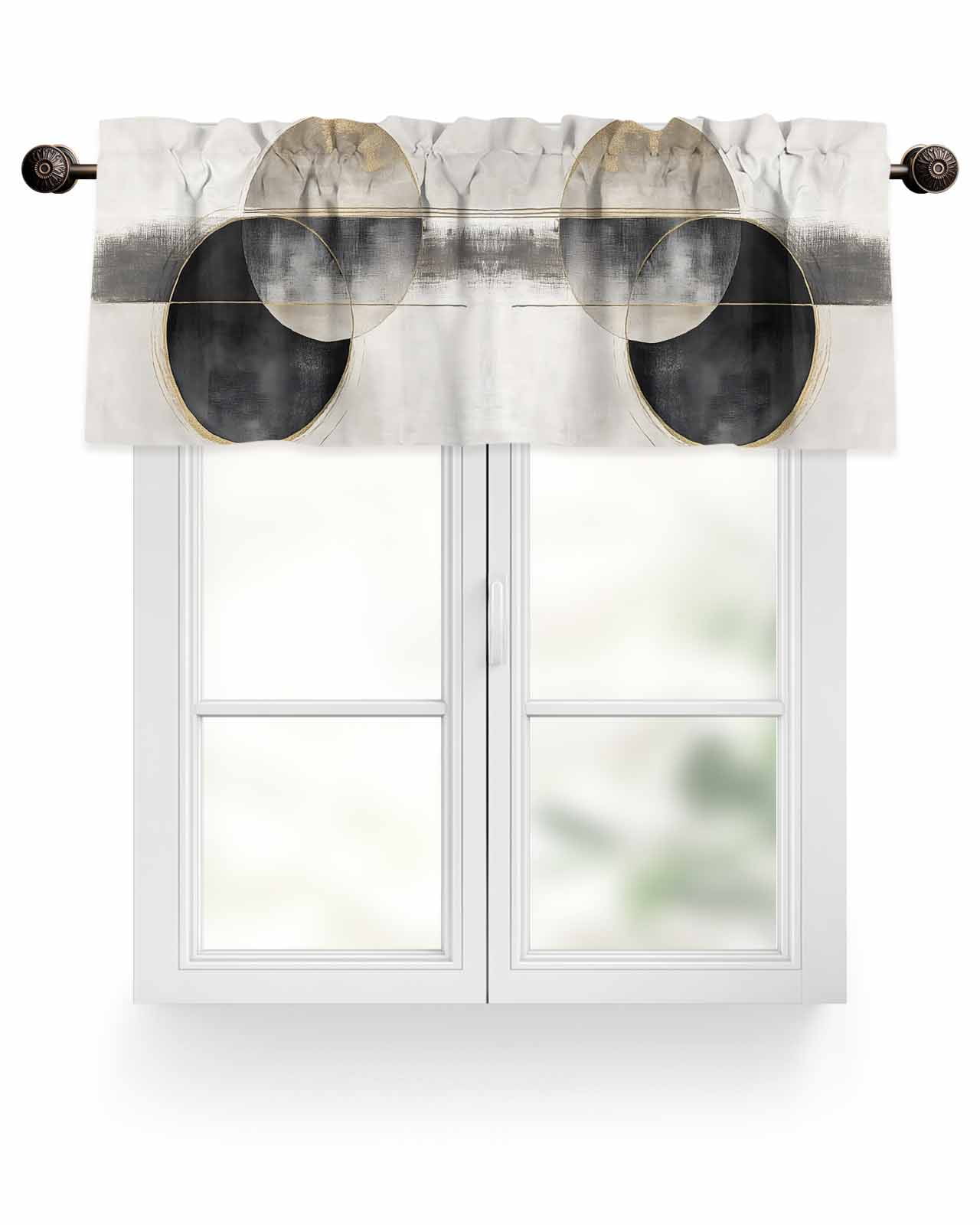 Abstract Art Valances for Windows Mottled Geometric Moon Black Gold ...