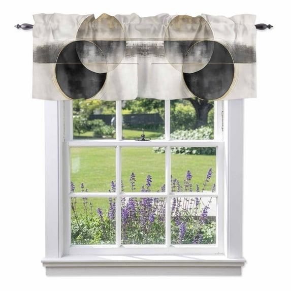 Abstract Art Valances for Windows, Mottled Geometric Moon Black Gold ...