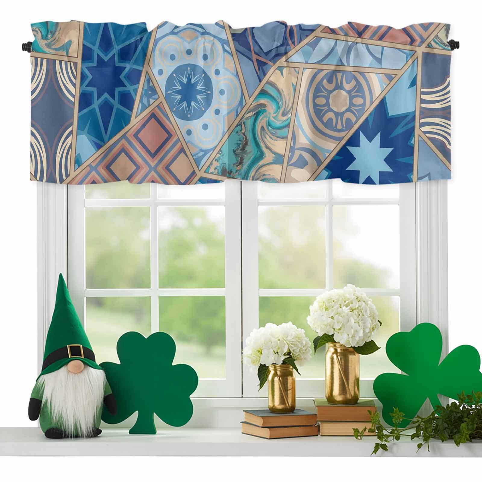 Abstract Art Valances for Windows, Orange Blue Geometric Flower Line ...