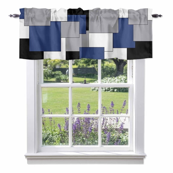 Abstract Art Valances for Windows, Patchwork Black and Navy blue Rod ...