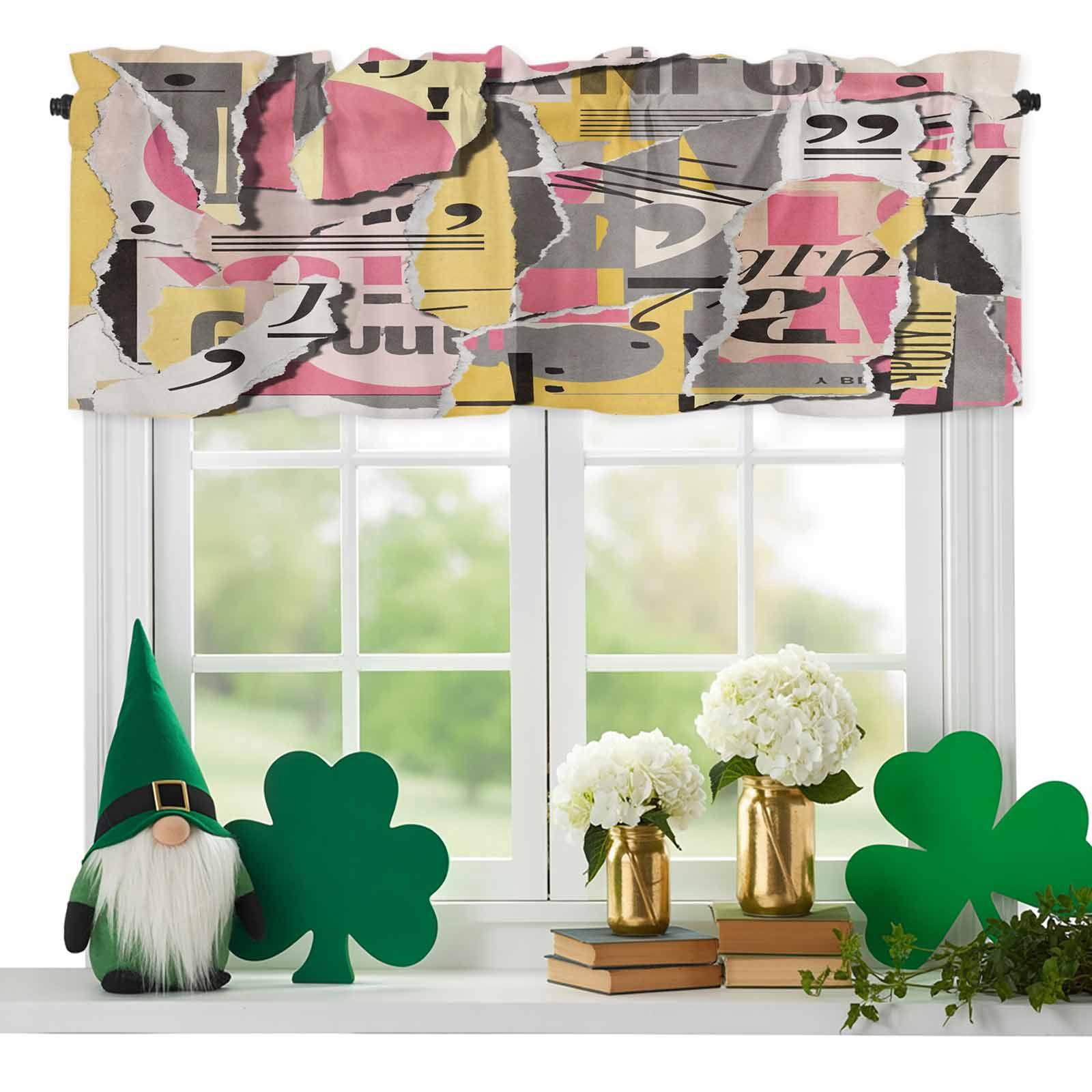 Abstract Art Valances for Windows, Pink and Yellow Collage Art Torn ...