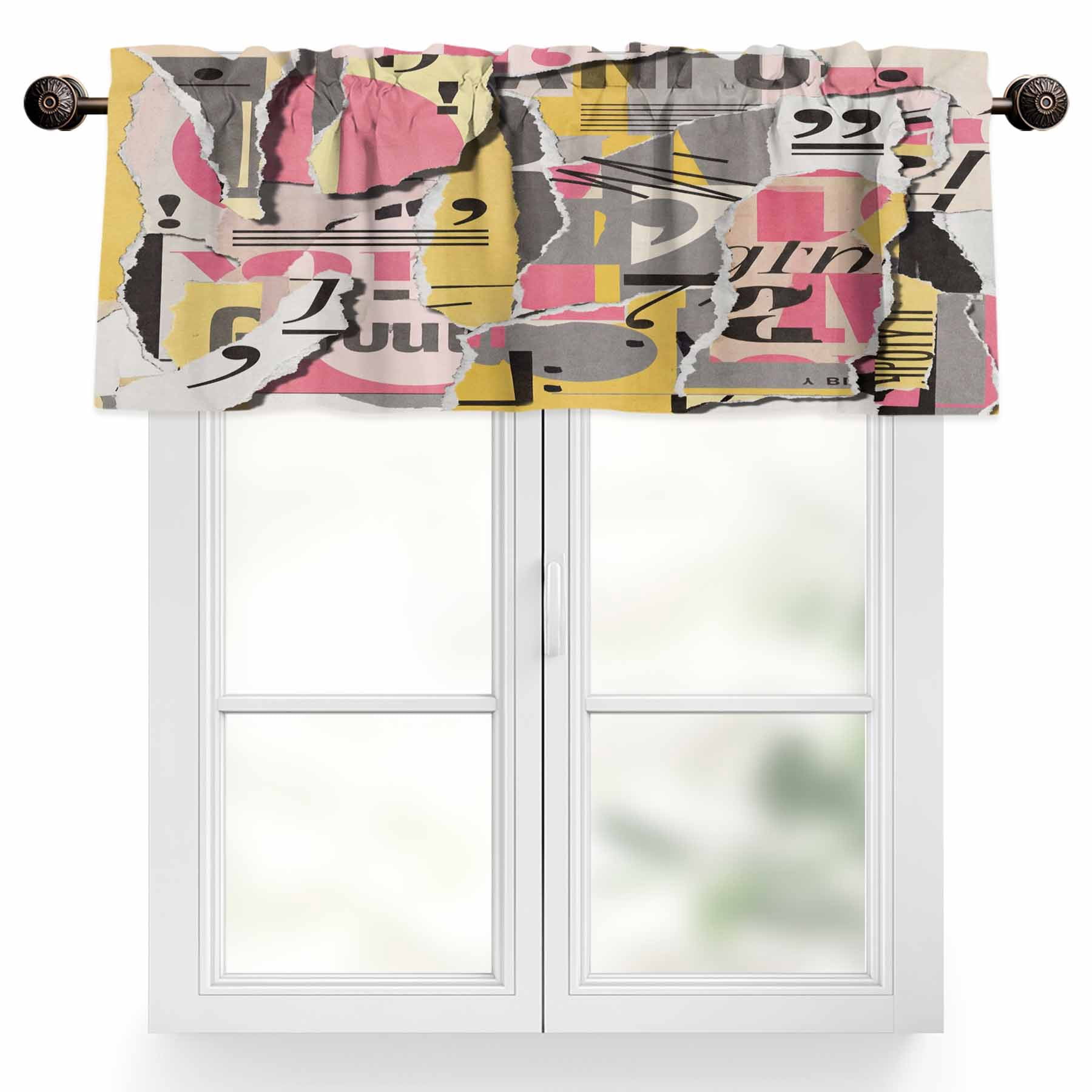 Abstract Art Valances for Windows Pink and Yellow Collage Art Torn ...