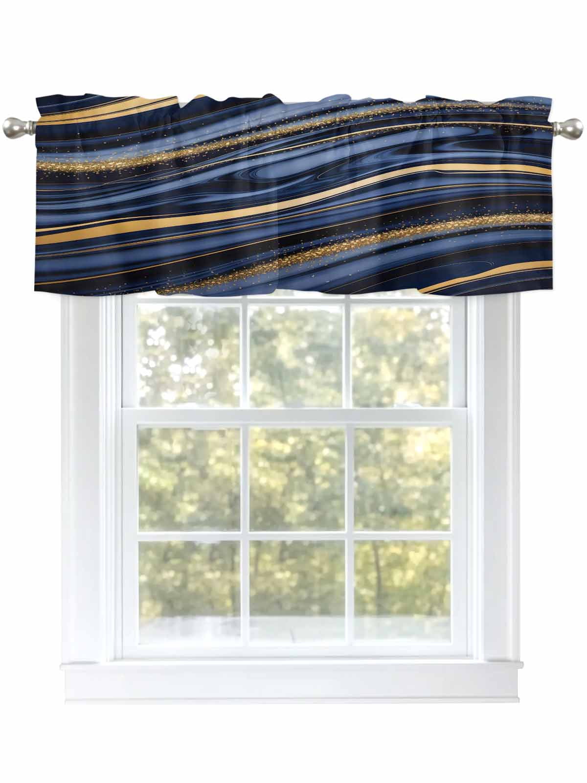 Abstract Art Valances for Windows Retro Blue Gold Marble Texture Rod ...