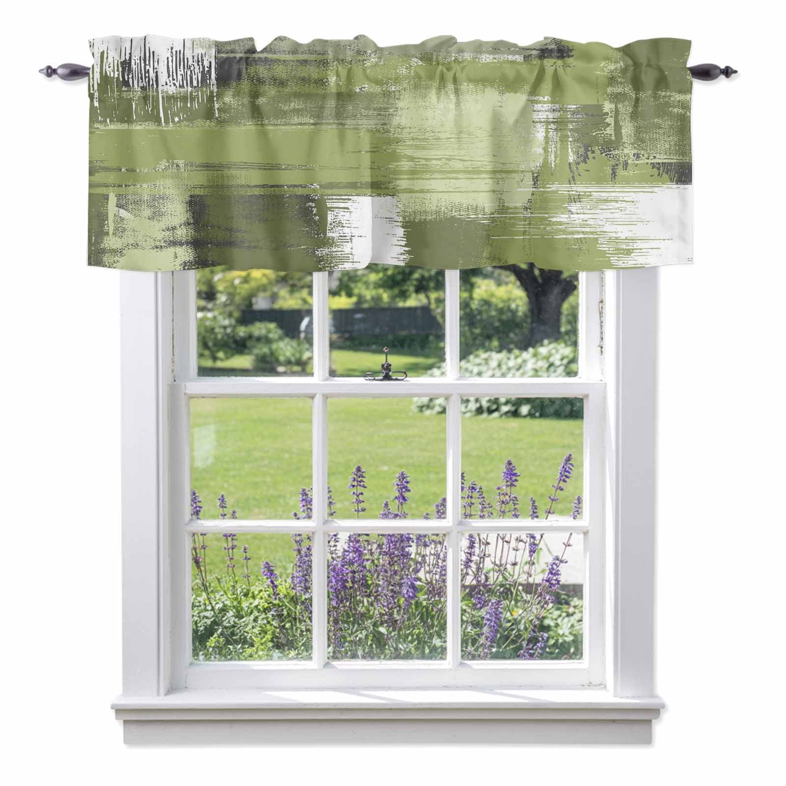 Abstract Art Valances for Windows, Sage Green Mottled Color Block Oil ...