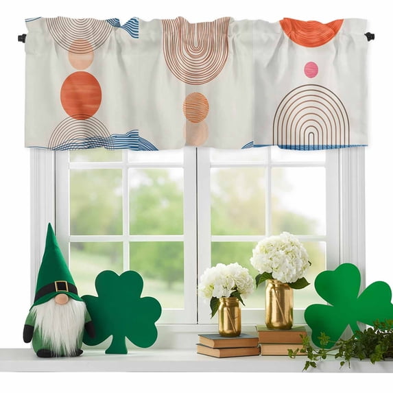 Abstract Art Valances for Windows, Sunset Orange Blue Line Circle ...