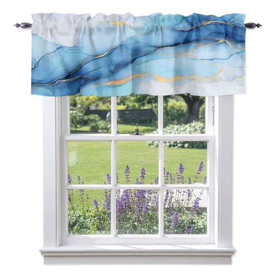 Abstract Art Valances for Windows, Teal Gold Gradient Marble Texture ...