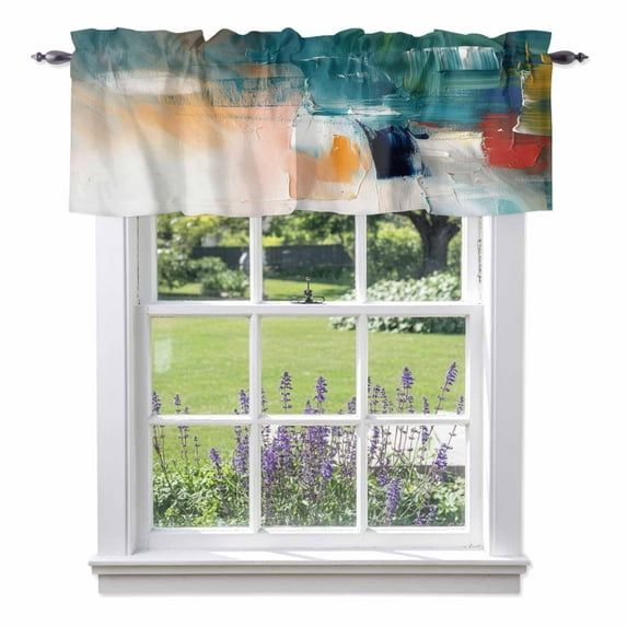 Abstract Art Valances for Windows, Turquoise Orange Paint Texture ...
