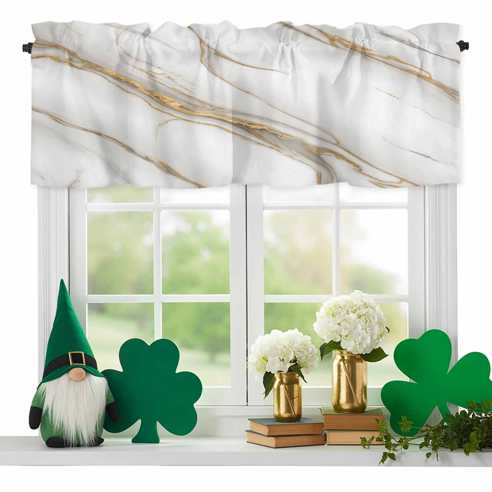 Abstract Art Valances for Windows, Vintage Gold White Marble Texture ...