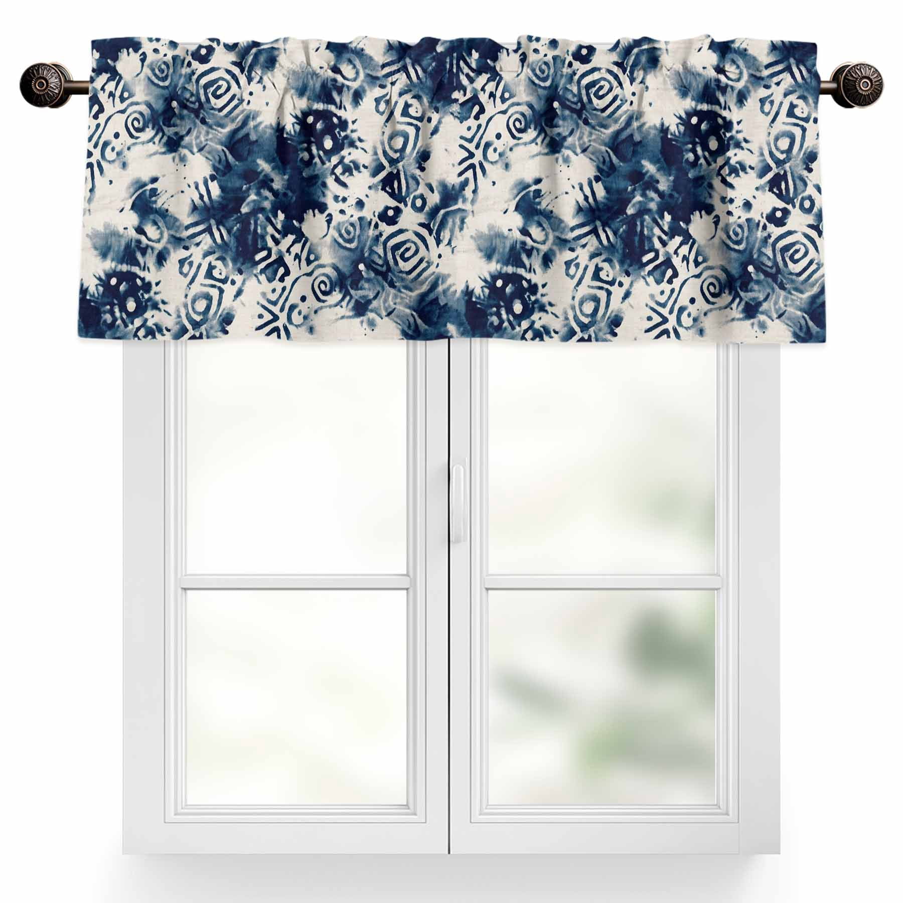 Abstract Art Valances for Windows Vintage Navy Blue Geometric Mottled ...