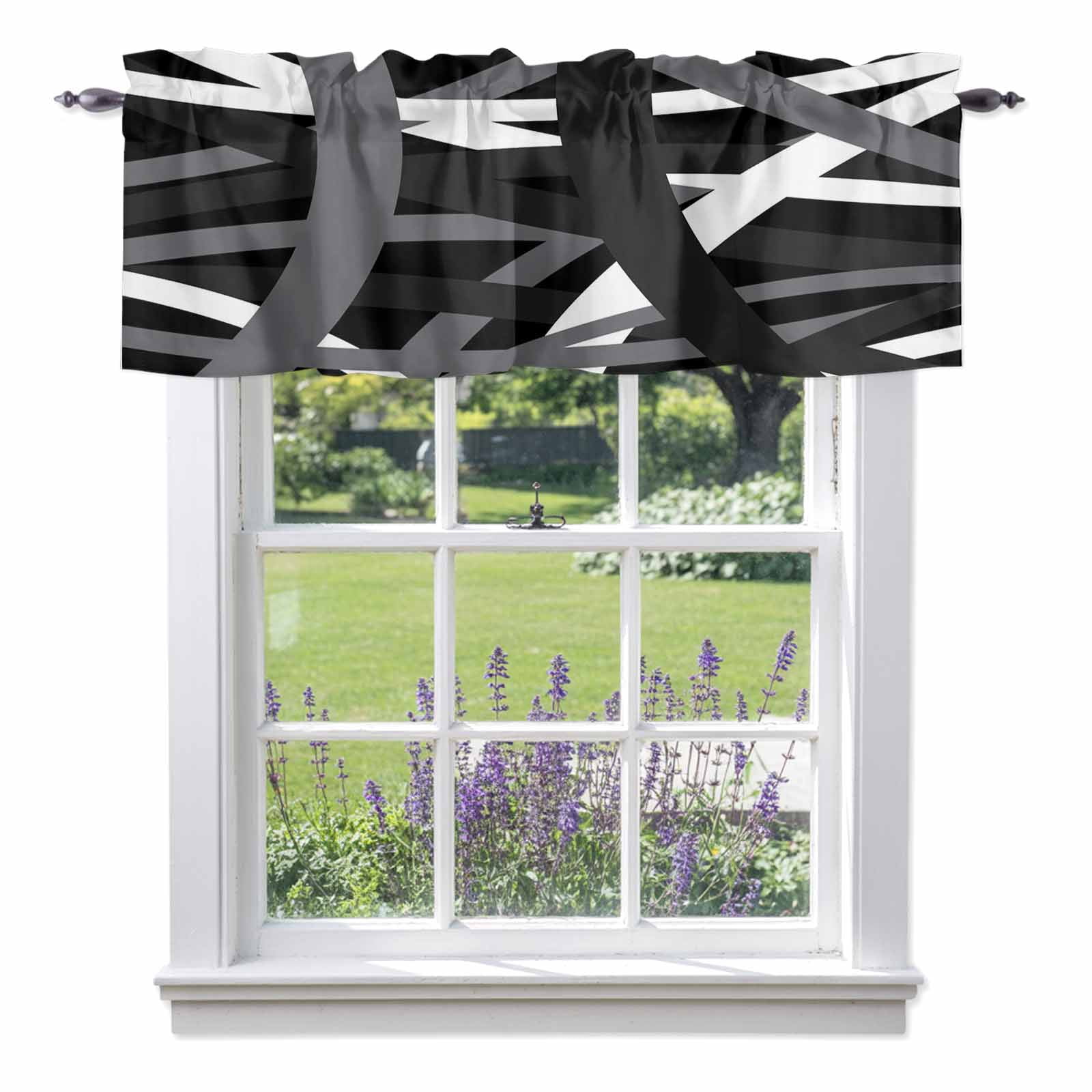 Abstract Art Valances for Windows White Black Gray Line Modern Simple ...