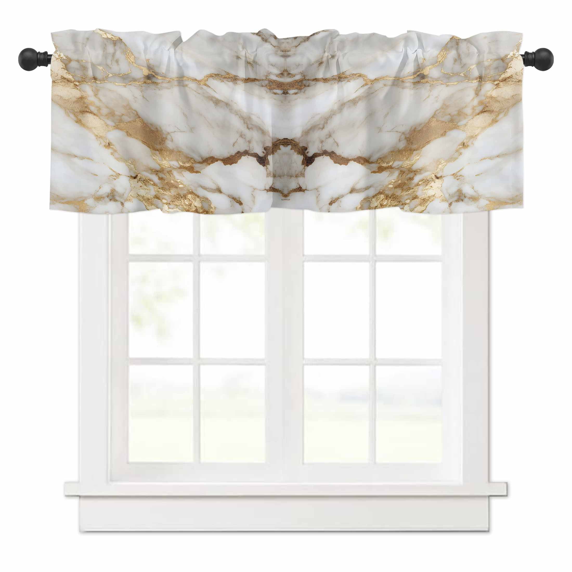 Abstract Art Valances for Windows White Marble Pattern Gold Crack Rock ...