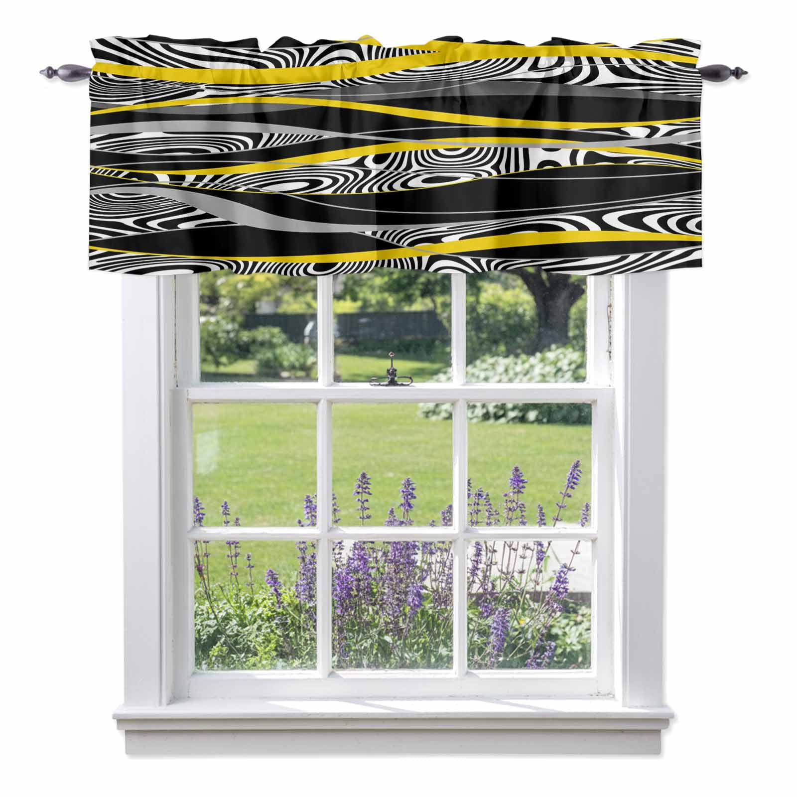Abstract Art Valances for Windows Yellow Black Gray Lines Psychedelic ...