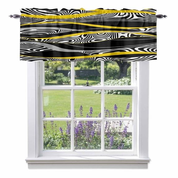 Abstract Art Valances for Windows Yellow Black Gray Lines Psychedelic ...