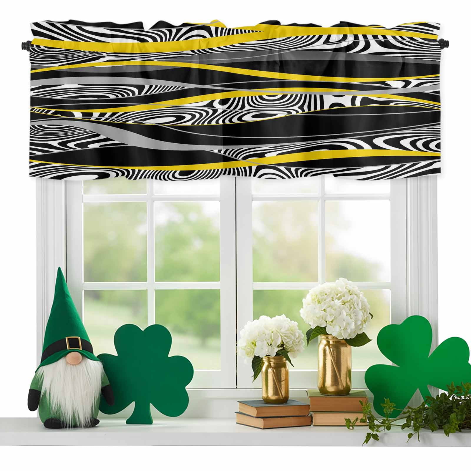 Abstract Art Valances for Windows, Yellow Black Gray Lines Psychedelic ...