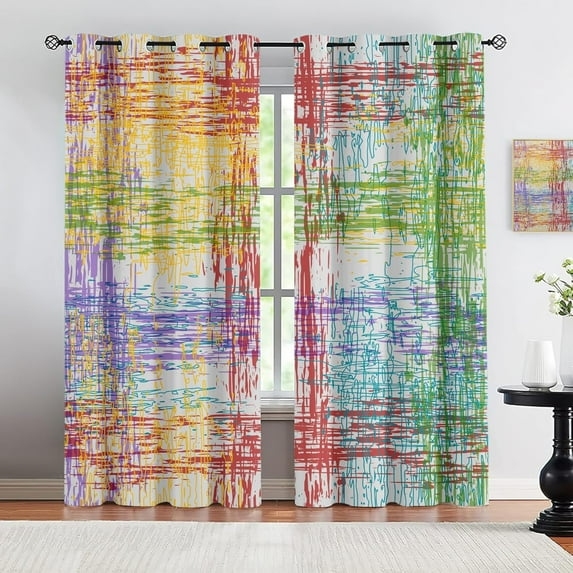 Abstract Art Vibrant Rainbow Print Curtain, Modern Retro Colors ...
