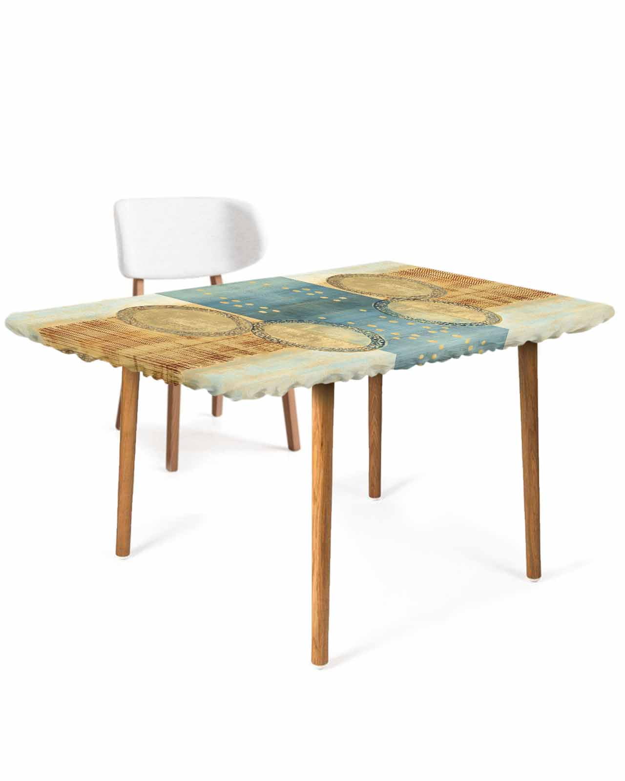 Abstract Art Vintage Rectangle Tablecloth, Waterproof Elastic Fitted ...