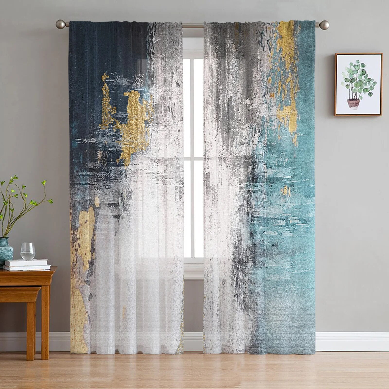 Abstract Art Voile Curtains for Bedroom Tulle Window Curtain for Living ...