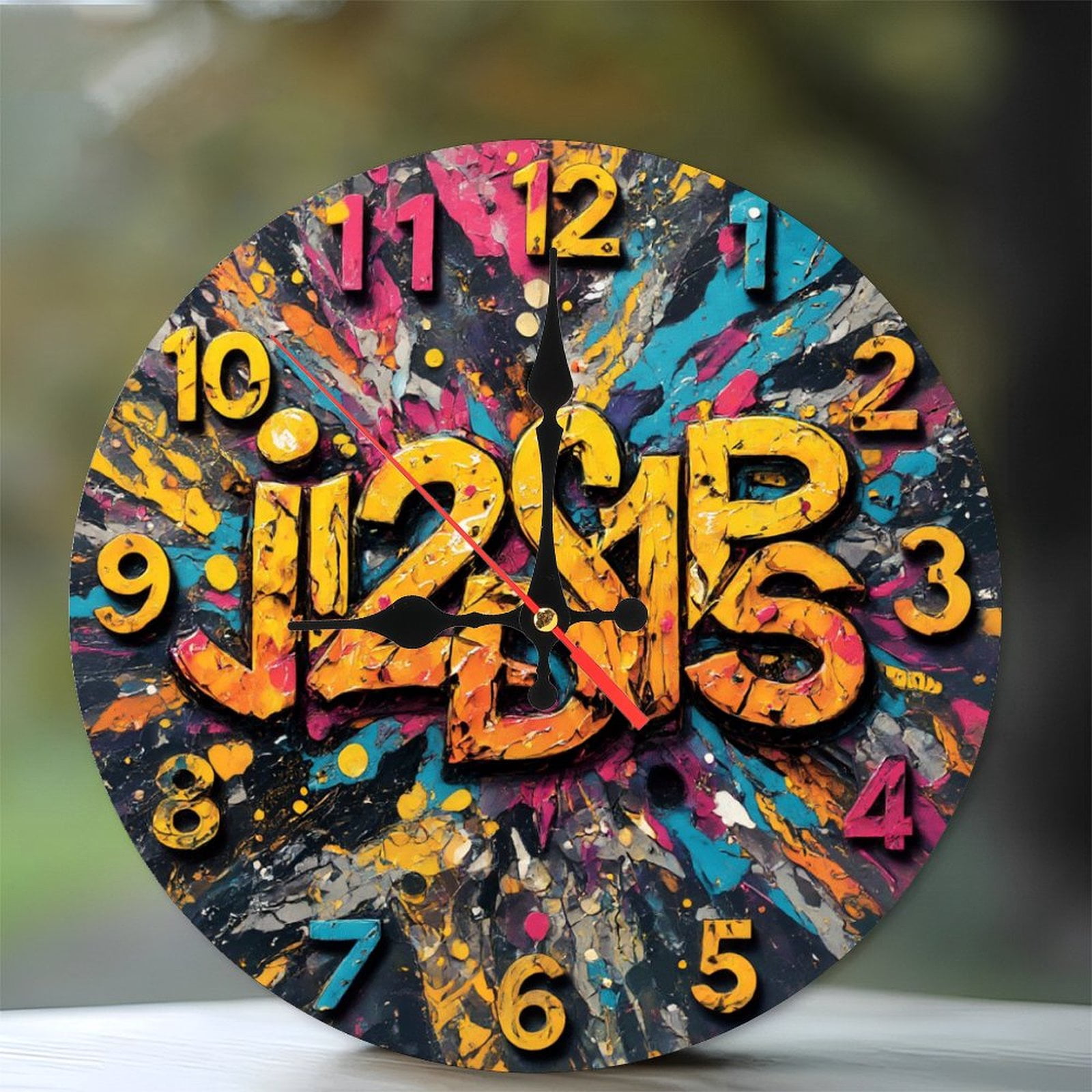 Abstract Art Wall Clock Graffiti Style Colorful Home Decor 10-Inch ...
