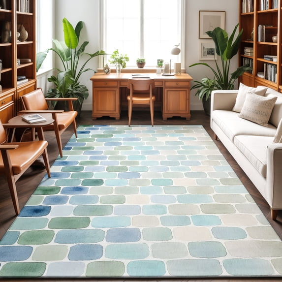 Abstract Art Washable Area Rug 3 x 5 ft Blue Green Watercolor Gradient ...