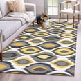 Abstract Art Washable Area Rug 4x6 Modern Diamond Patterns Yellow Grey ...