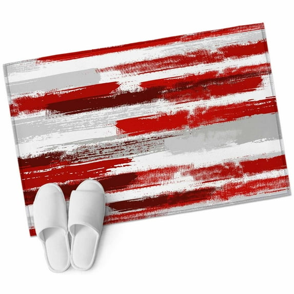 Abstract Art Washable Area Rug 2x3 ft Red Gray Mottled Color Block Oil ...