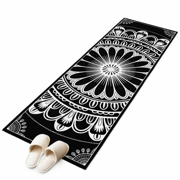 Abstract Art Washable Area Rug 2x6ft Black Ethnic Simple Line Theme ...