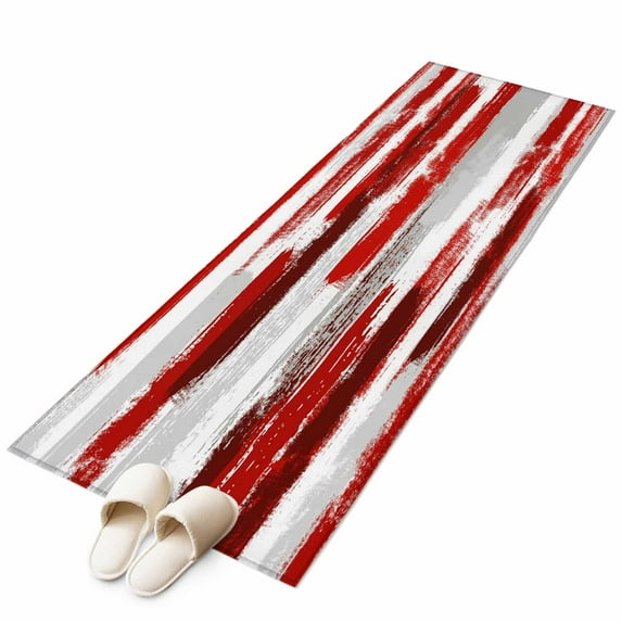 Abstract Art Washable Area Rug 2x6ft Red Gray Mottled Color Block Oil ...