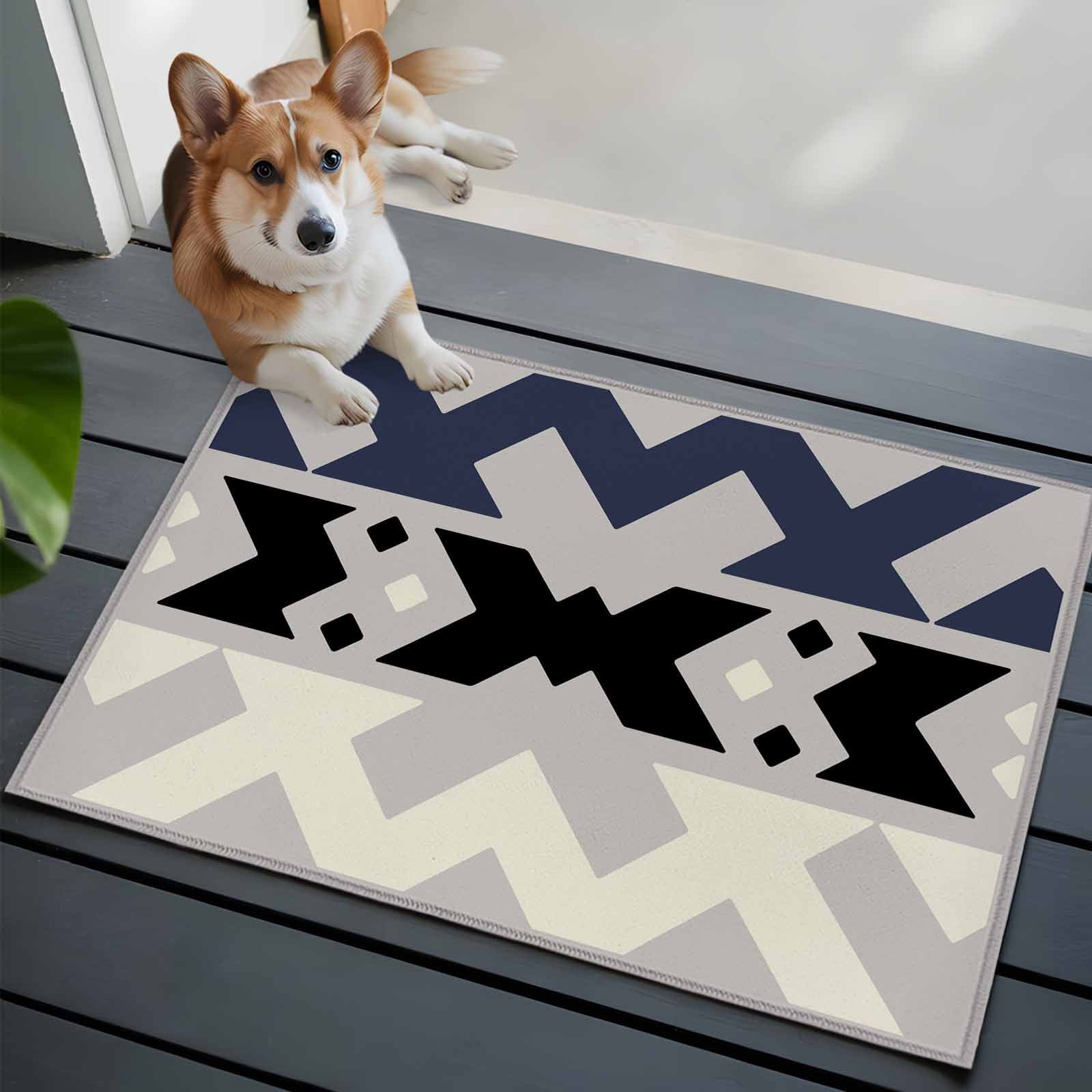 Abstract Art Washable Entry Rug 2x3 Blue Black Beige Line Simple Gray ...