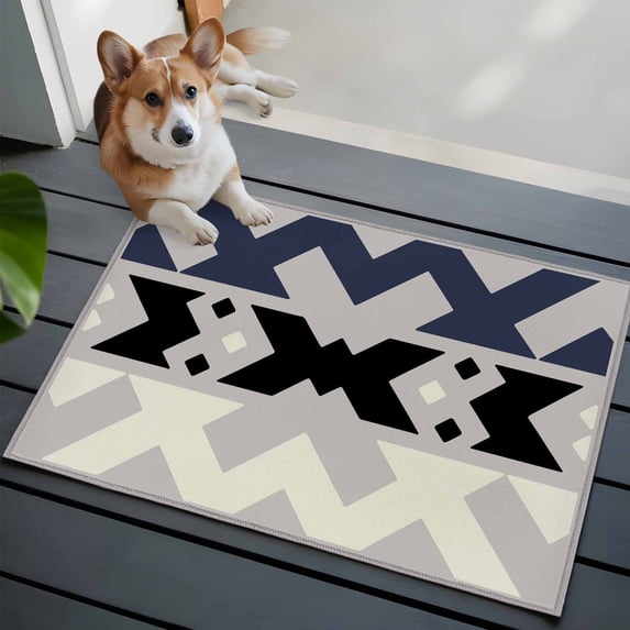 Abstract Art Washable Entry Rug 2x3 Blue Black Beige Line Simple Gray ...