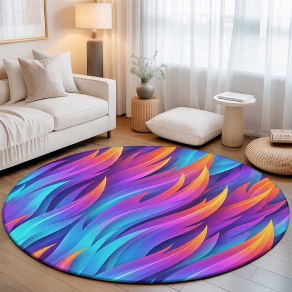 Abstract Art Washable Round Area Rug 3 ft, Blue Purple Yellow Gradient ...