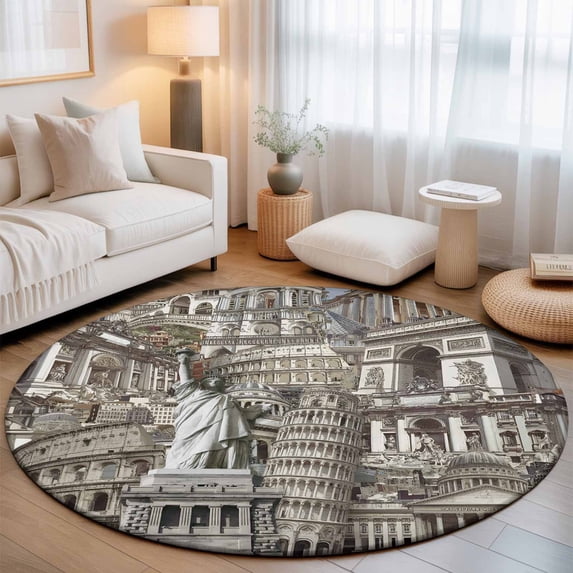Abstract Art Washable Round Area Rug 4 ft, Classical World-famous ...