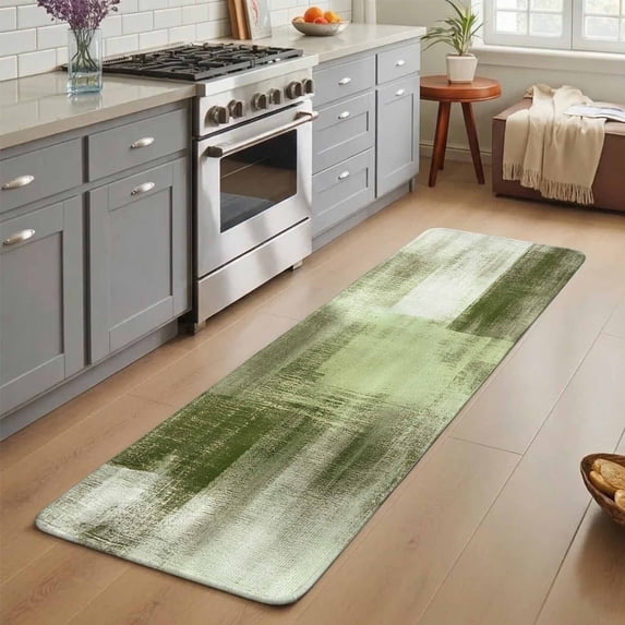 Abstract Art Washable Runner Rug 1.4x4 ft Vintage Green Collage Oil ...